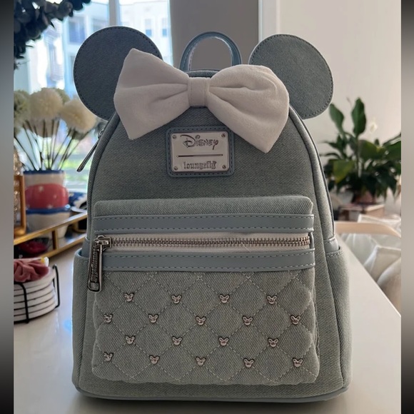 Loungefly | Bags | Disney Loungefly Backpack Light Blue With White Bow ...